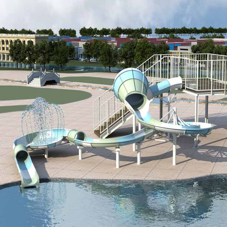 Mini tornado and flying saucer fountain combination slide